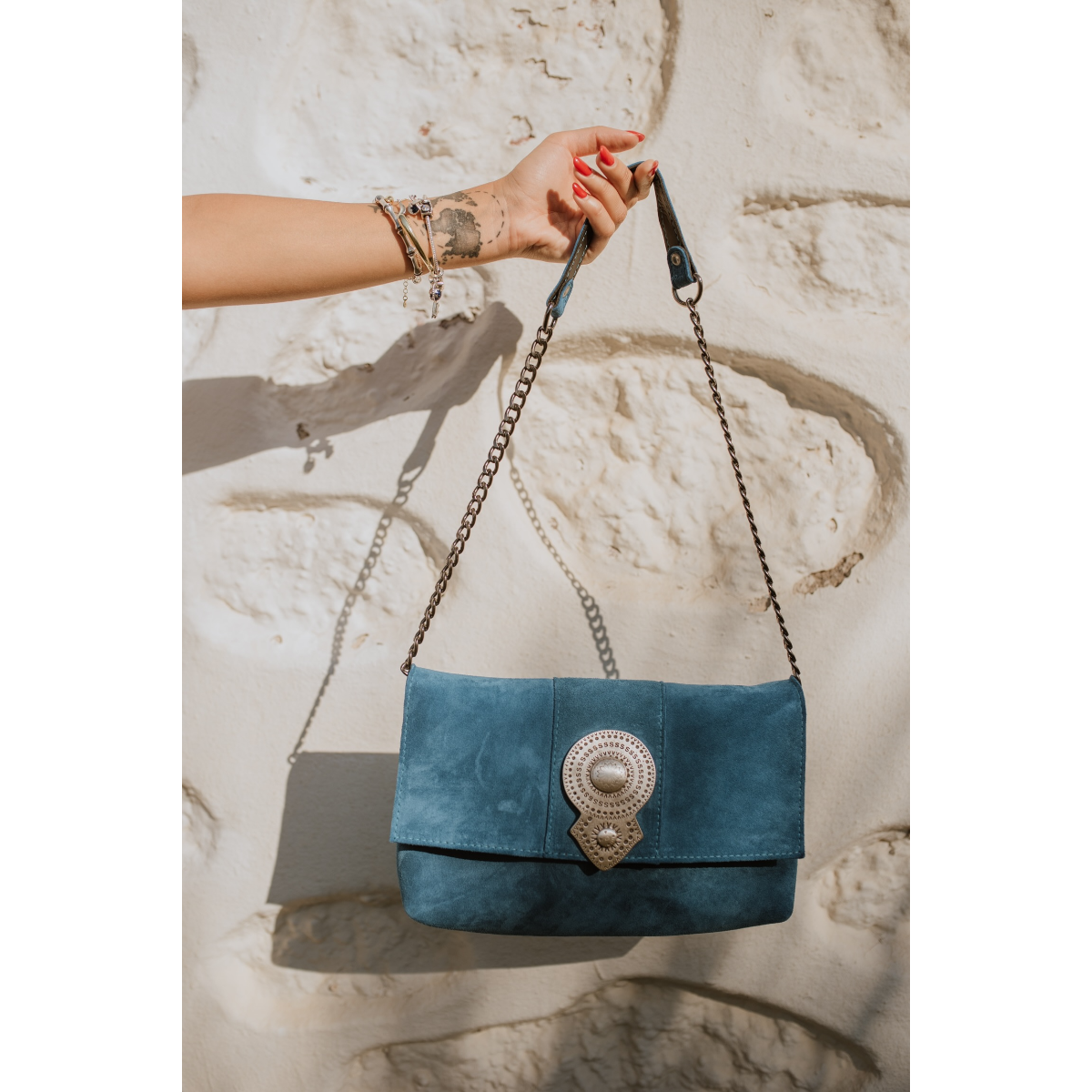 Чанта Aurora, Ocean Blue Suede, от естествена кожа - eMAG.bg