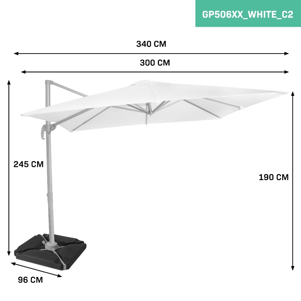 Umbrela de soare in consola VONROC, GP506XX_WHITE_C2, 300cm, premium ...