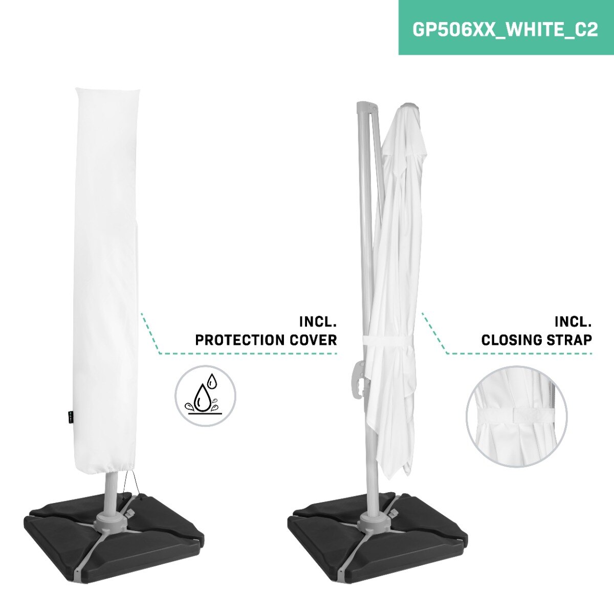 Umbrela de soare in consola VONROC, GP506XX_WHITE_C2, 300cm, premium ...