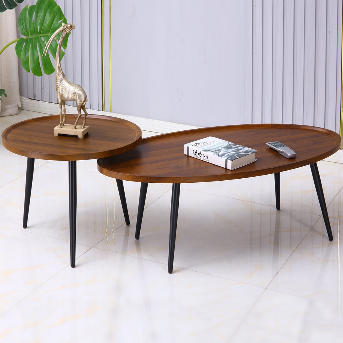 Set 2 masute de cafea, stil modern, Naimeed N-220, Stejar Inchis - eMAG.ro