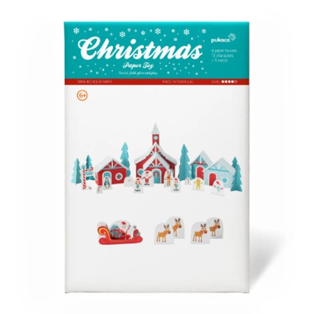 Kit craft PUKACA de construit satul lui Mos Craciun din hartie, contine 13 personaje, 4 case si ...