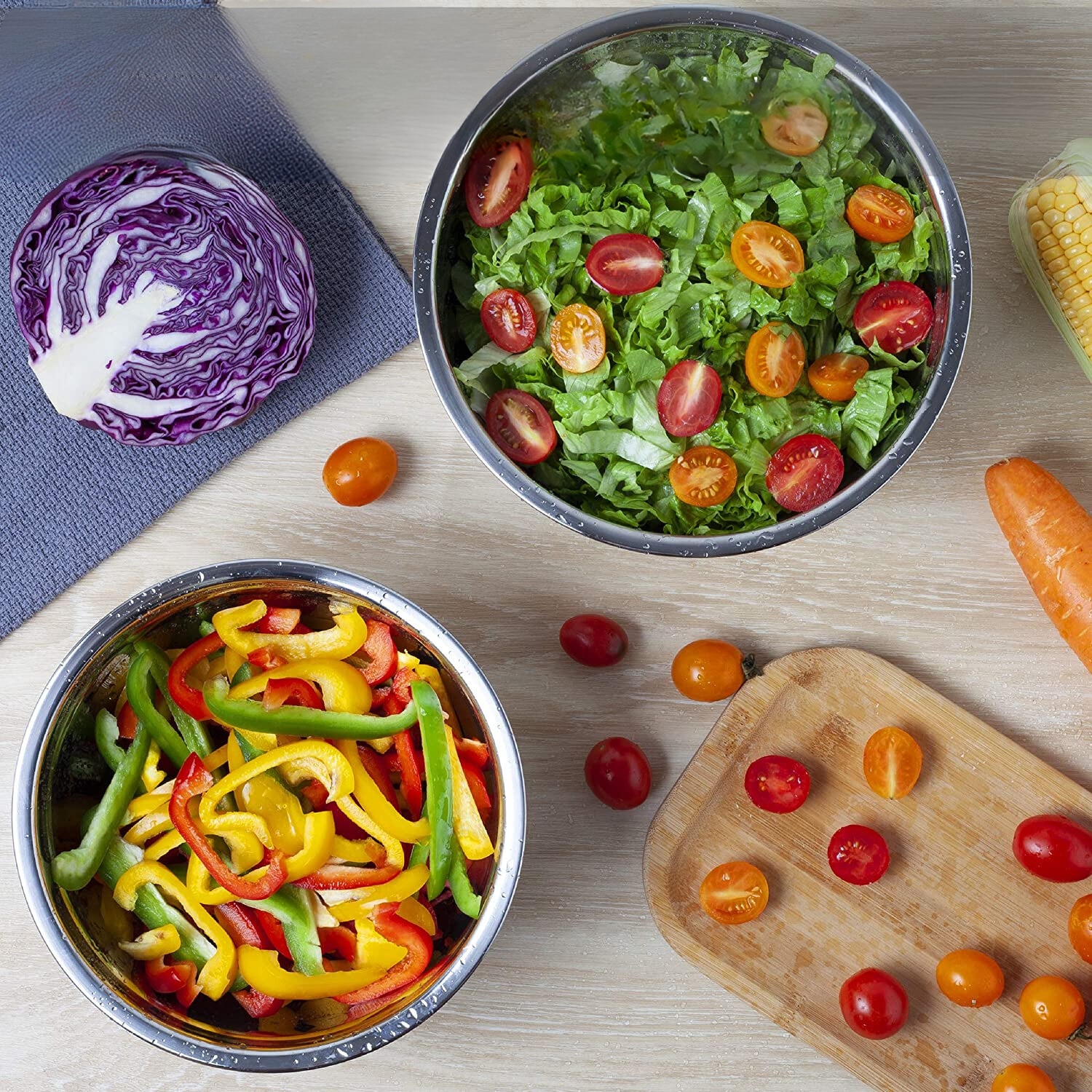 Set 3 Castroane cu Capace Colorate si Coastere, Bukate, Inox, 6 piese ...