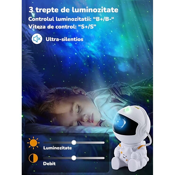 Proiector de stele pentru copii, model astronaut cu stea, reglare 360 ...