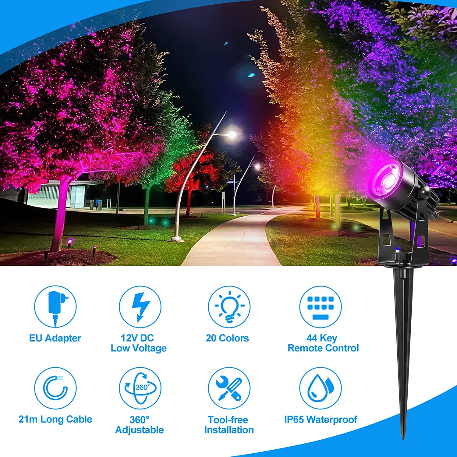 Set 6 lampi pentru gradina, RGBW LED, proiector cu telecomanda, 20 de ...