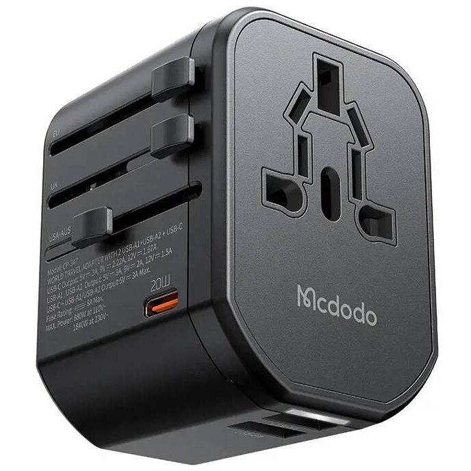 Universal wall charger Mcdodo EU/US/AU/UK CP-3471, PD 20W (black) - eMAG.bg