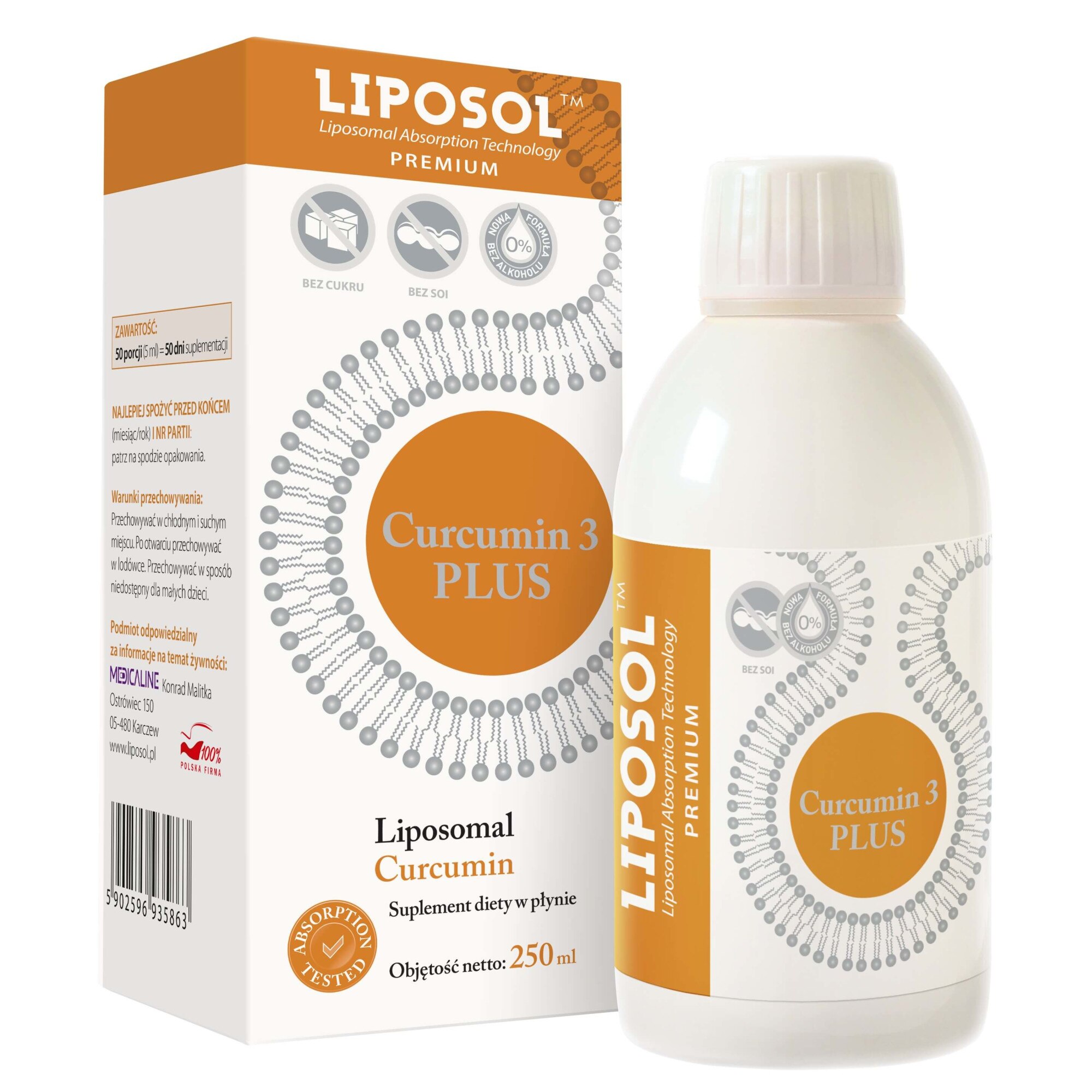 Curcumin 3 PLUS Curcumin lipozomal, MEDICALINE LIPOSOL, 250ml - eMAG.ro