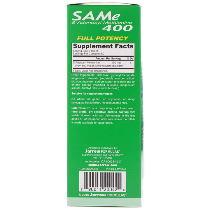 SAMe 400 S-Adenosil-L-Metionina, JARROW FORMULAS, 60 capsule - eMAG.ro