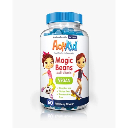 Magic Beans Multi-Vitamine Vegane pentru copii, ActiKid, Blueberry, 60 ...