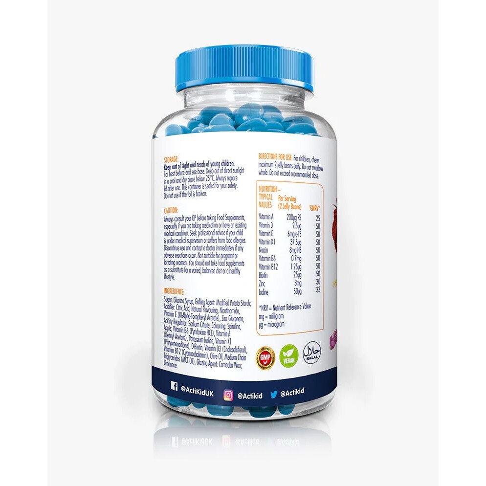 Magic Beans Multi-Vitamine Vegane pentru copii, ActiKid, Blueberry, 60 ...