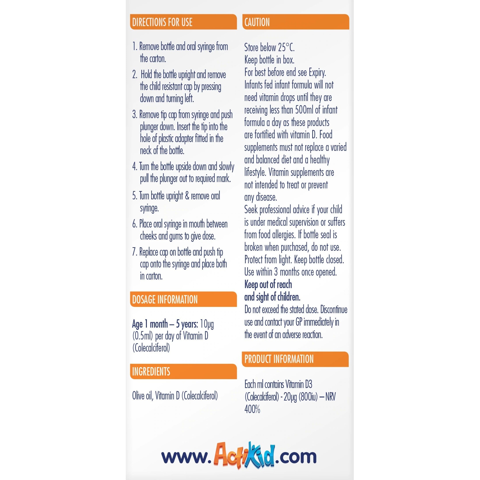 Vitamina D Drops Pentru copii, ActiKid, 30ml - eMAG.ro