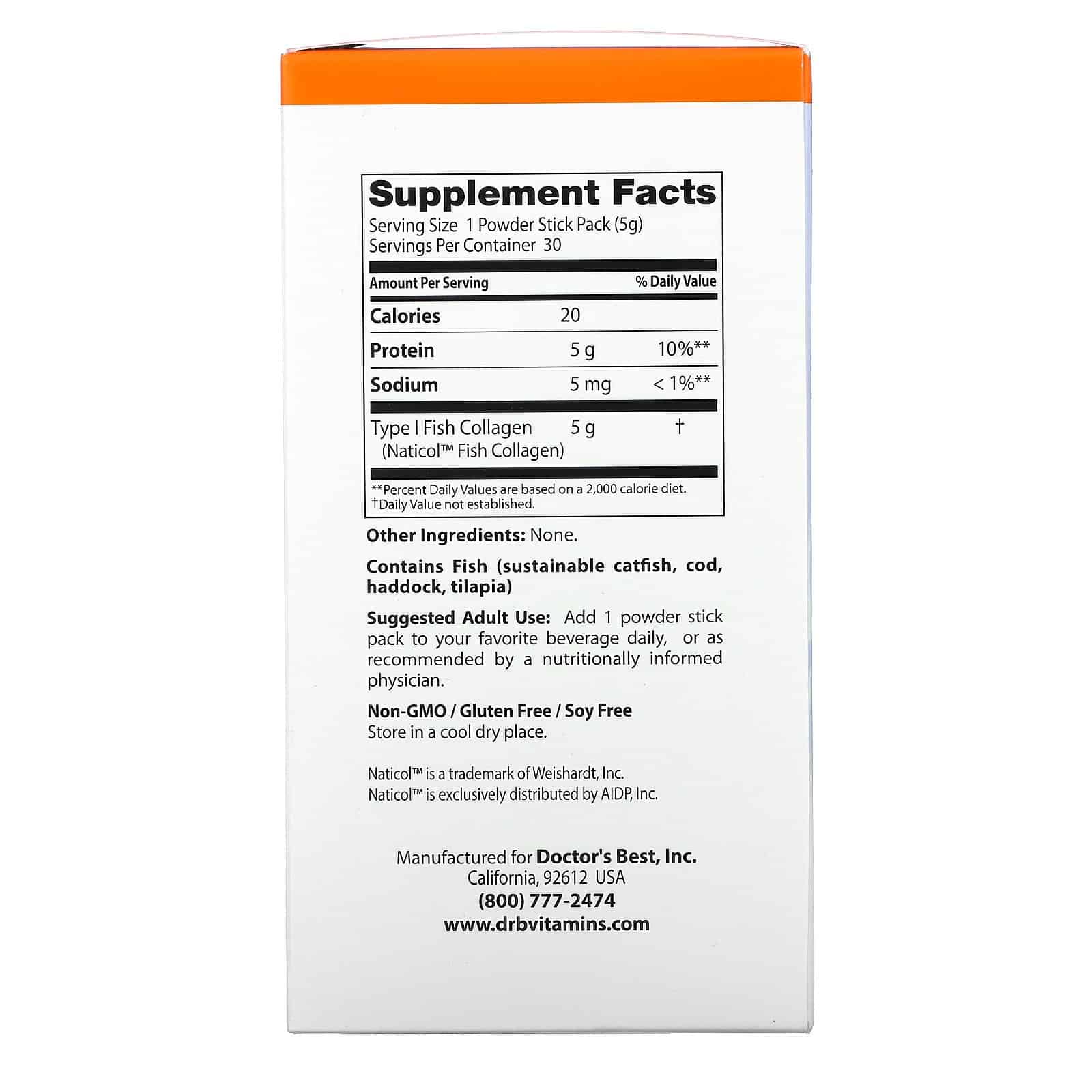 Colagen de peste cu Naticol 5g, Doctor's Best, 30 Stick - eMAG.ro