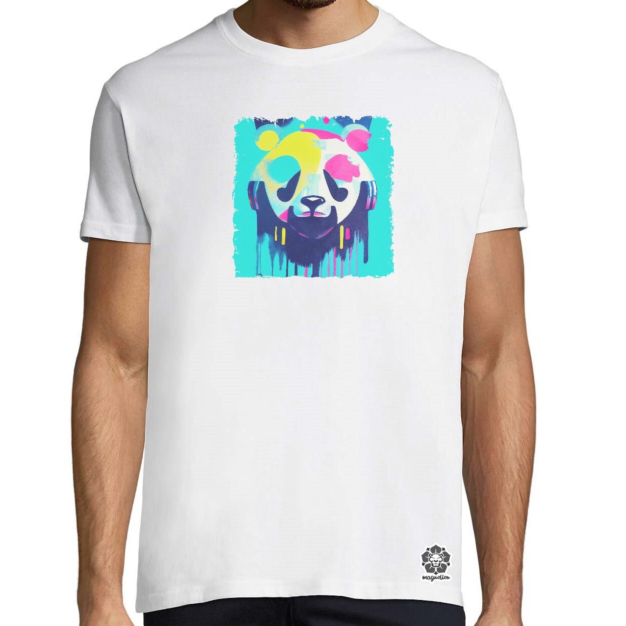 Minimalista durva tus rajz egy panda maszkról férfi póló, Fehér, L ...