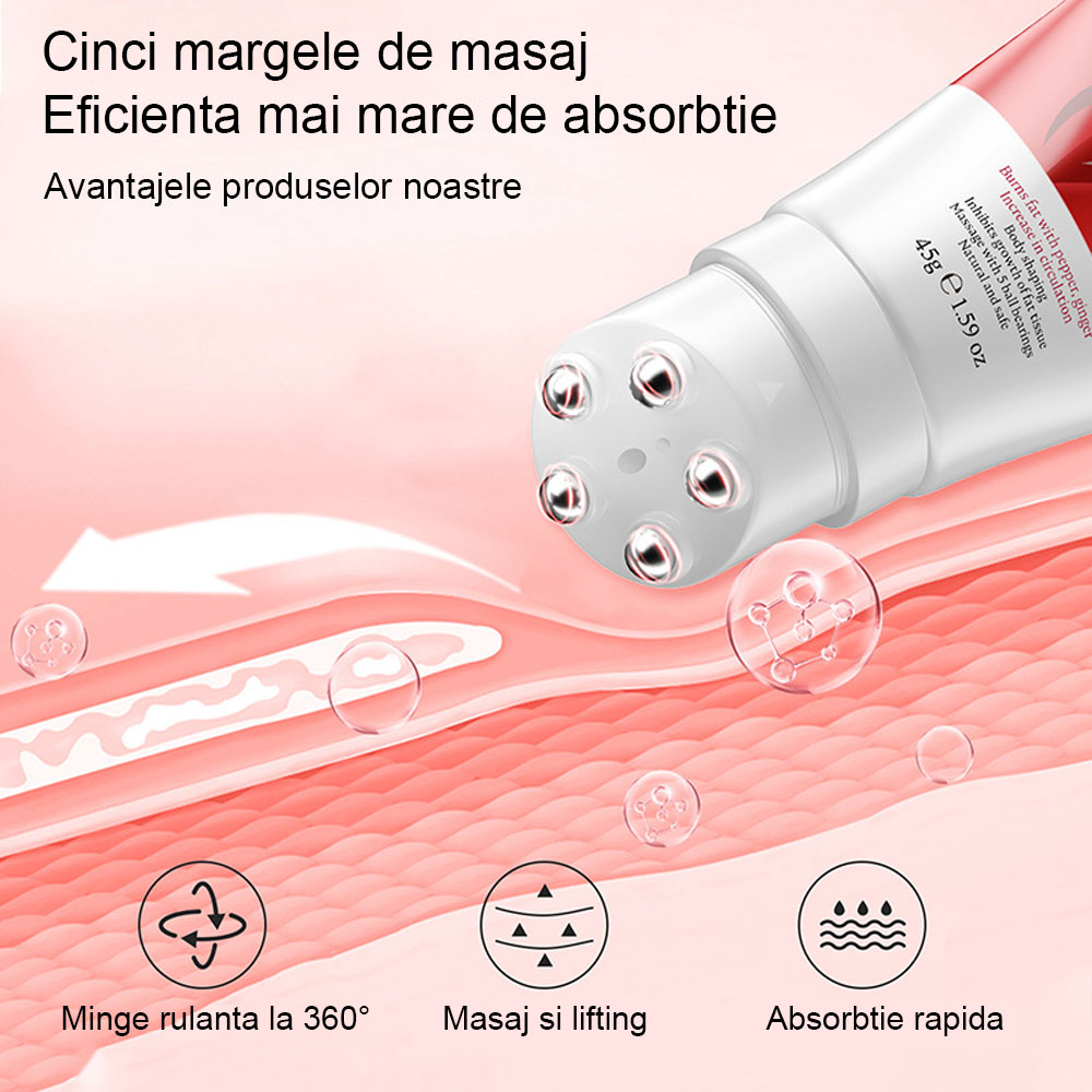 Crema pentru slabit, Vaxiuja, Piper si ghimbir, 49g, Minge rulanta 360°, Masaj si lifting ...