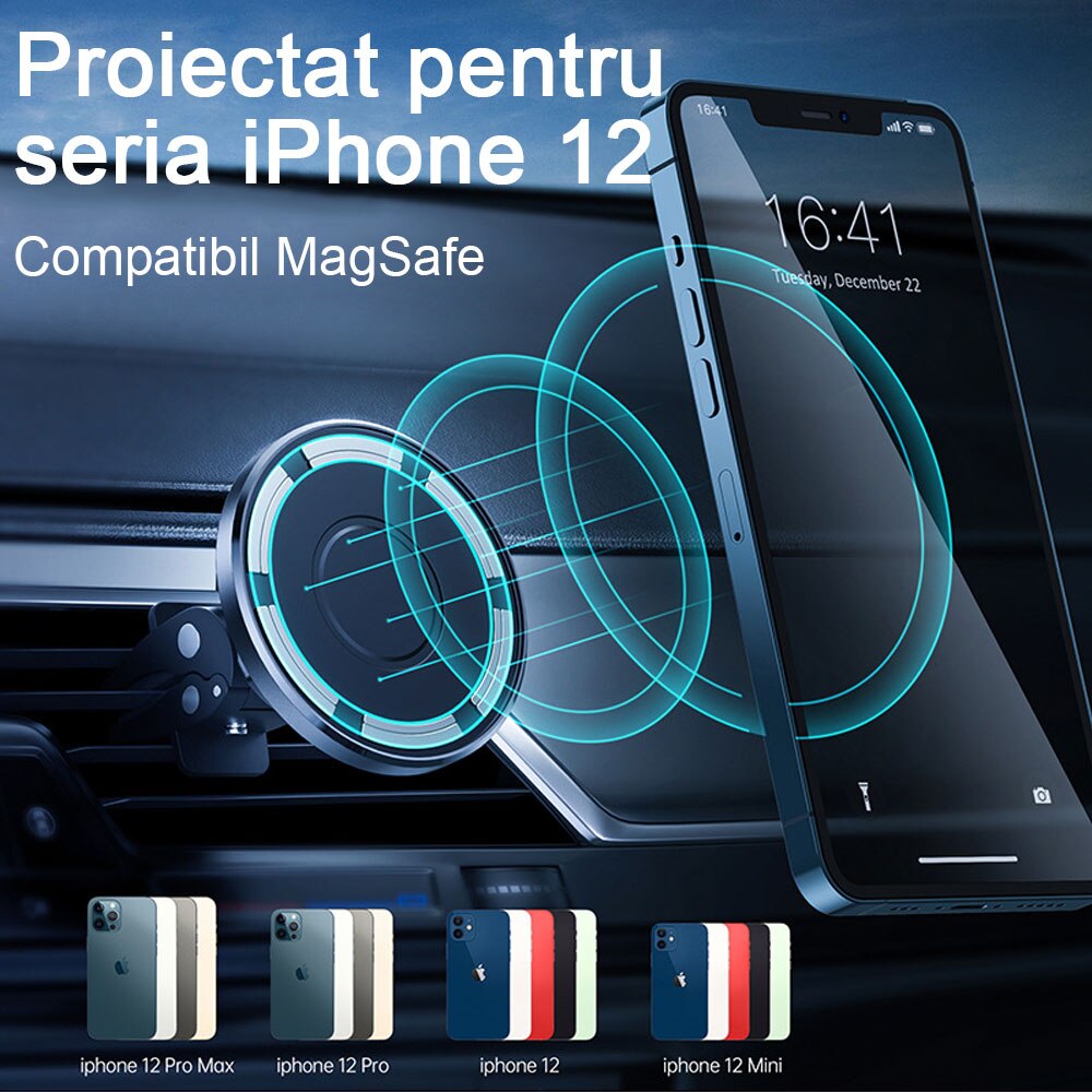 Suport auto Magnetic, Vaxiuja, MagSafe pentru iPhone 12, Incarcare ...