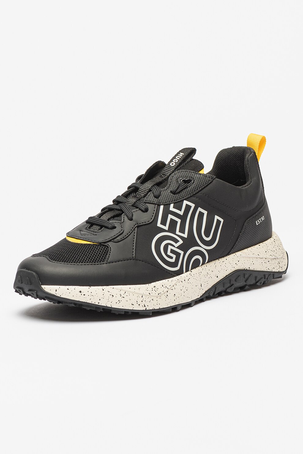 HUGO, Спортни обувки Kane Runn с лого, Бял, Избеляло черно, 41 - eMAG.bg