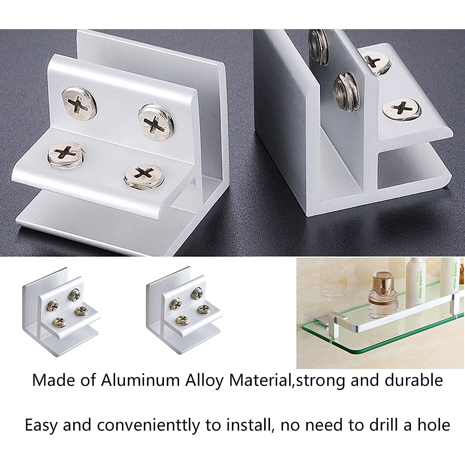 Set 4 cleme de fixare pentru sticla, Aluminiu, 10-12mm, Alb - eMAG.ro