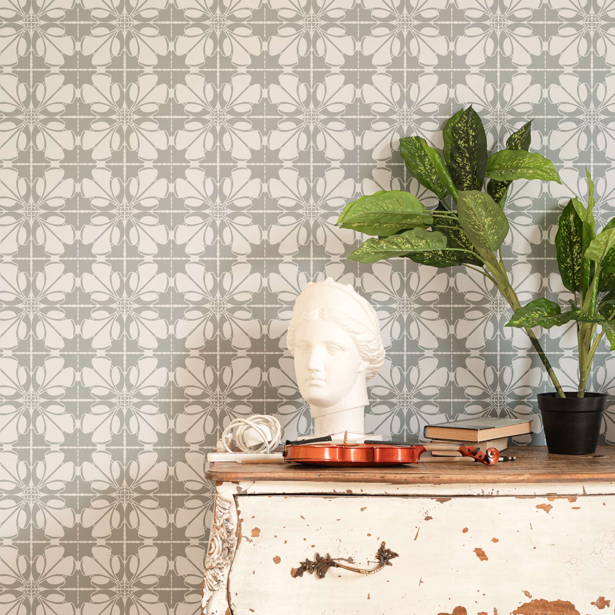 Sablon decorativ reutilizabil, Nakleo, Art Nouveau Floare, 25 x 25 cm ...