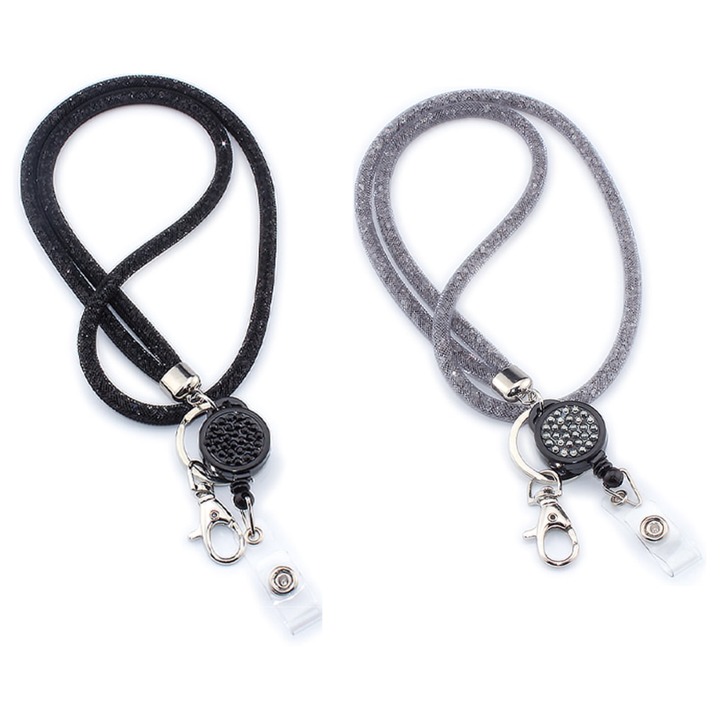 Set 2 bucati de suporturi insigna retractabila cu snur pentru chei, Gri ...