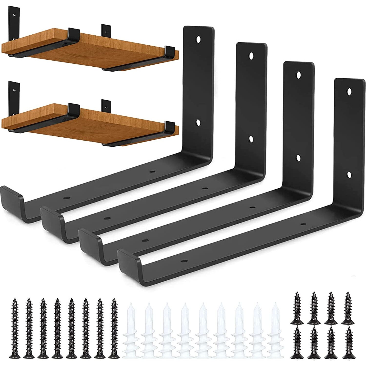 Set 4 console pentru rafturi cu suruburi, Metal, 20x15x4 cm, Negru ...