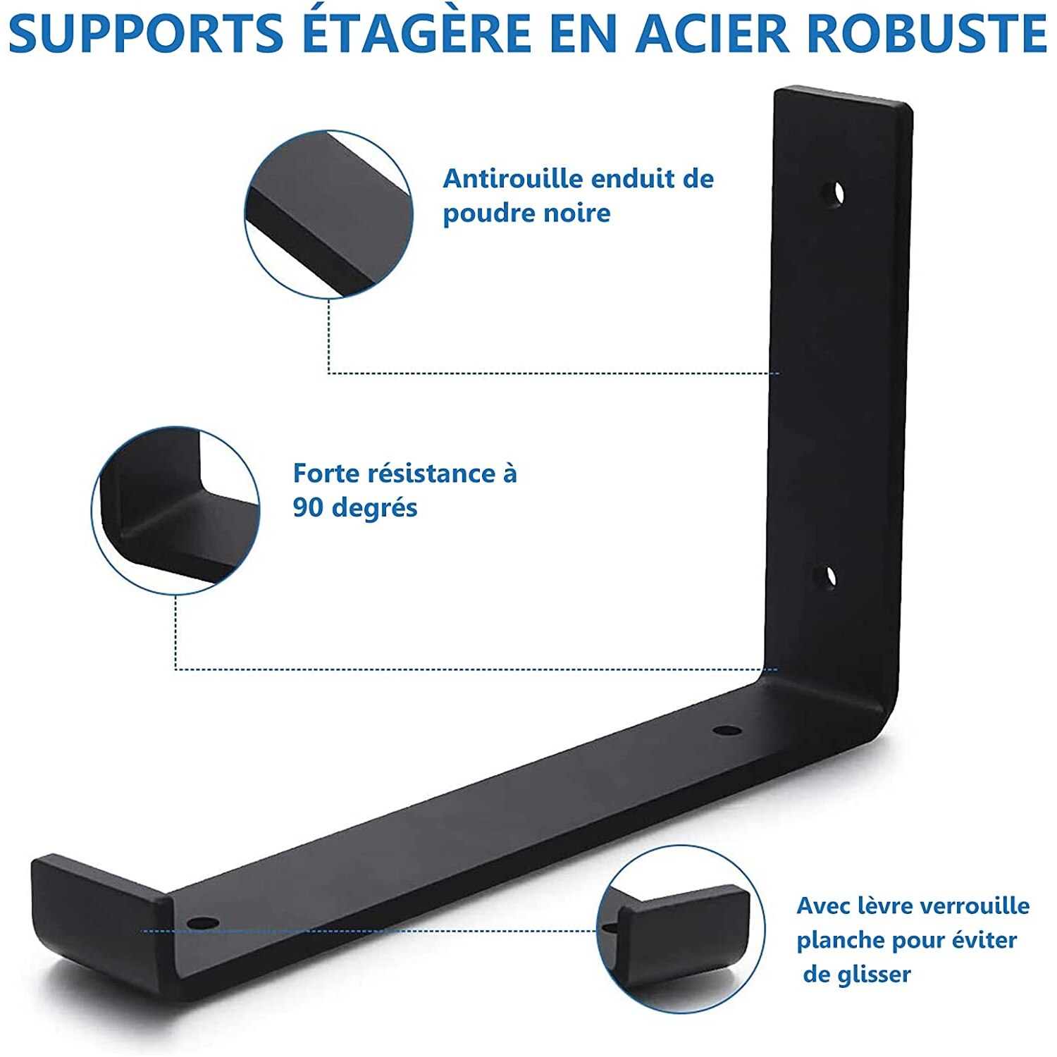 Set 4 console pentru rafturi cu suruburi, Metal, 20x15x4 cm, Negru ...