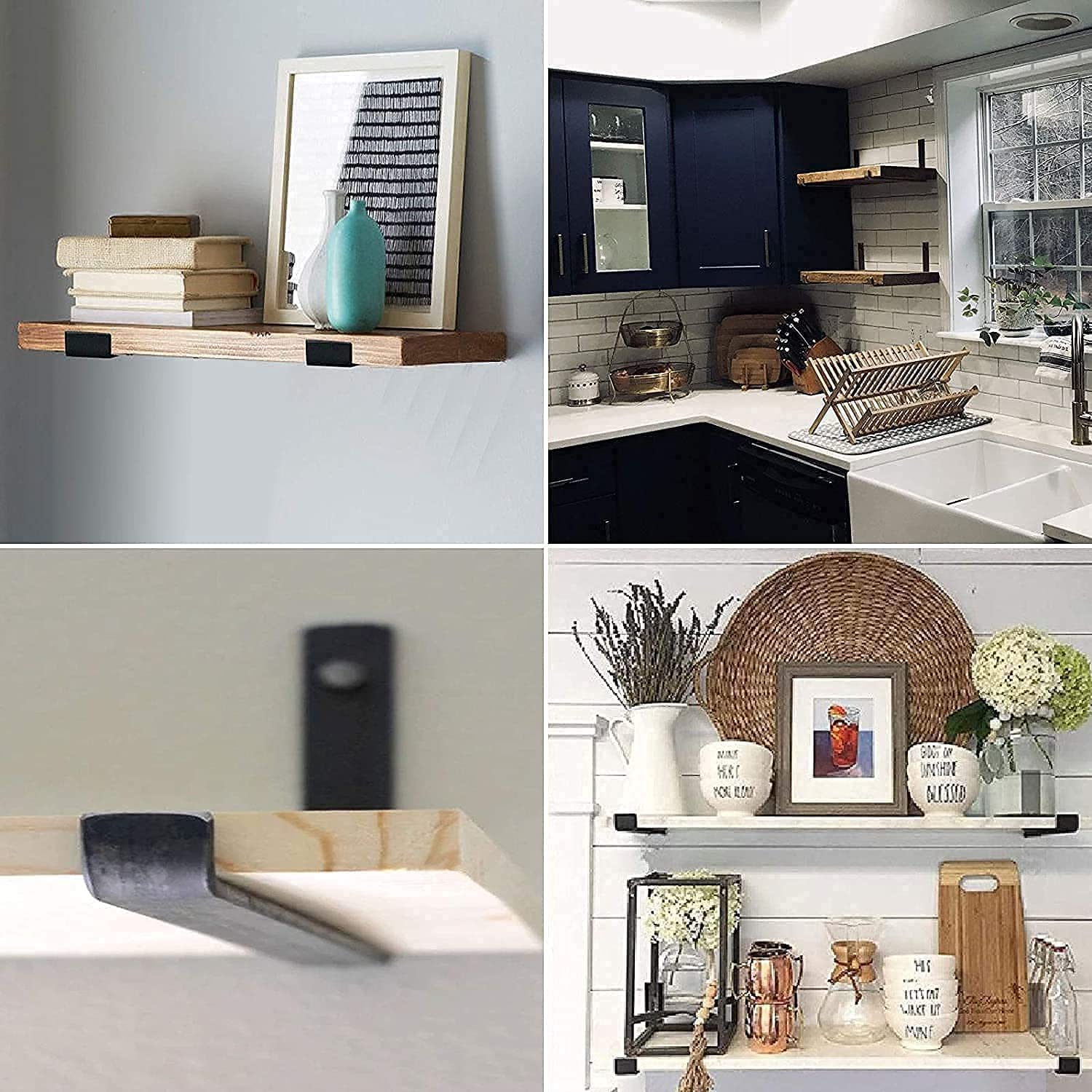 Set 4 console pentru rafturi cu suruburi, Metal, 20x15x4 cm, Negru ...