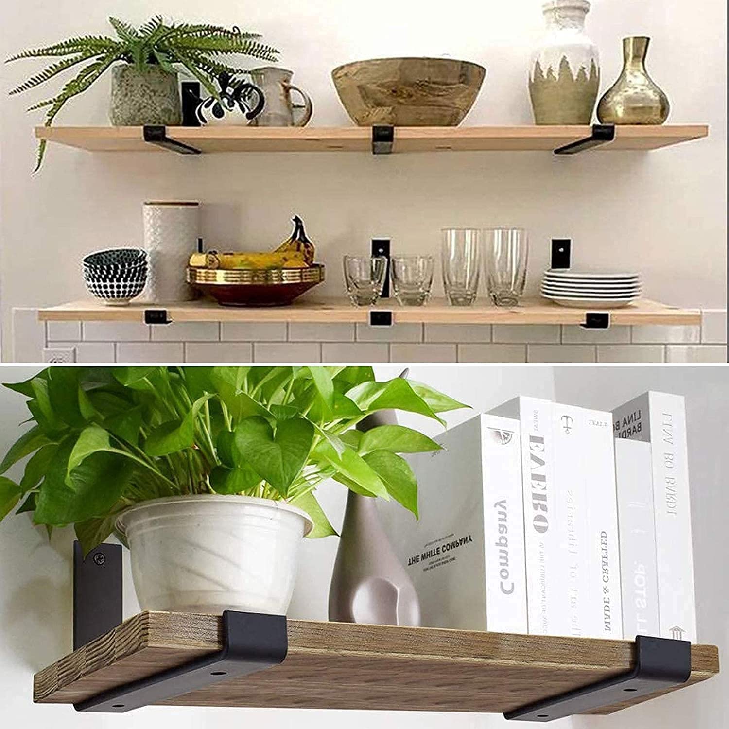 Set 4 console pentru rafturi cu suruburi, Metal, 20x15x4 cm, Negru ...