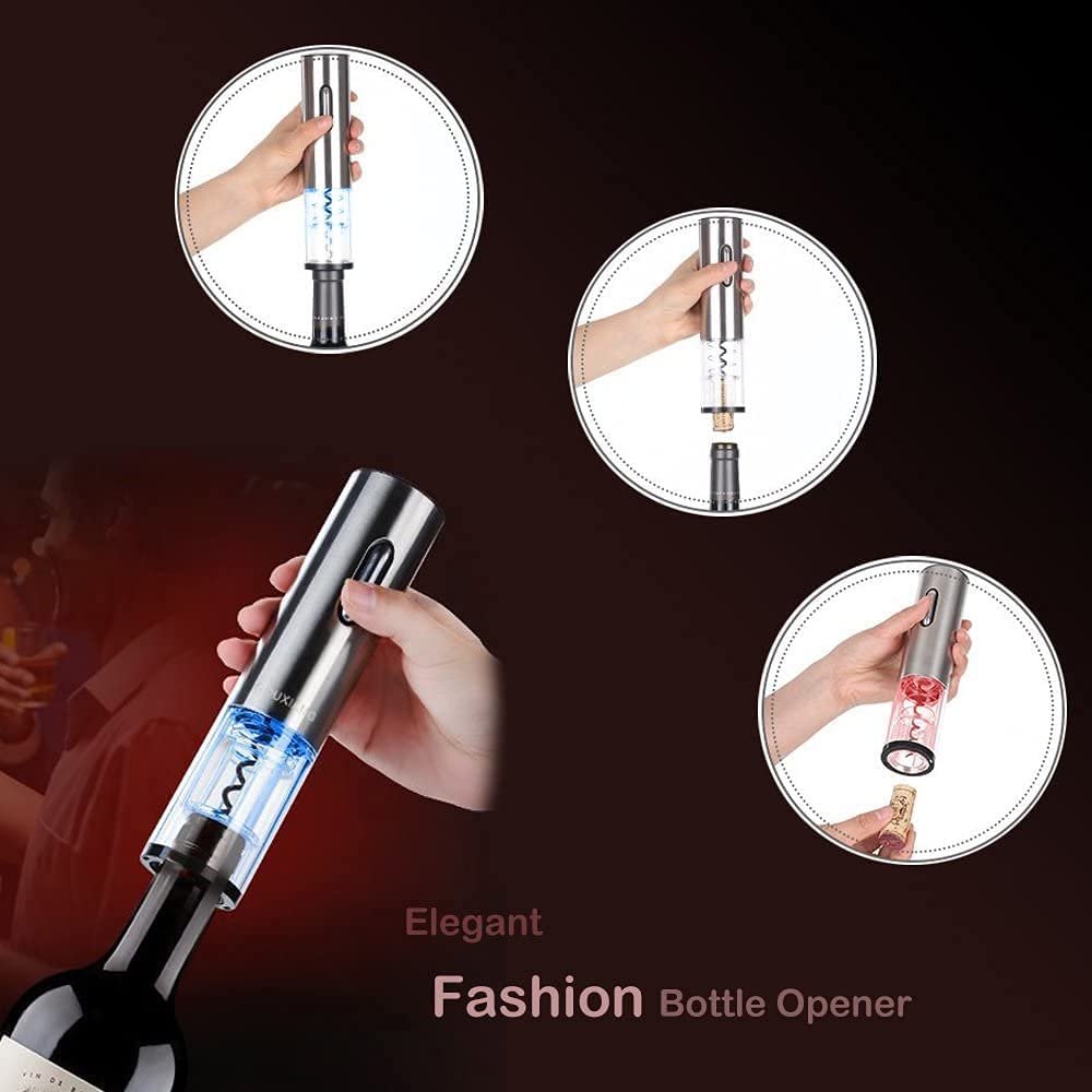 Deschidetor de sticle de vin reincarcabil cu tirbuson electric, Inox ...