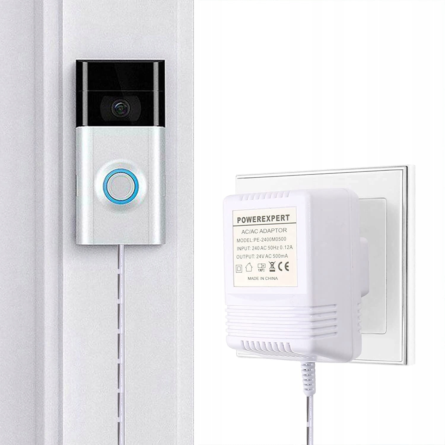 Cablu transformator pentru sonerie, 24 V, 8 m, 120V/230V 50/60Hz, Alb ...