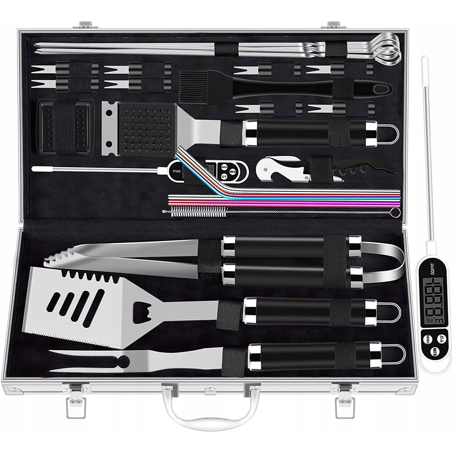 Set ustensile gratar, INOX, Negru/Gri - eMAG.ro