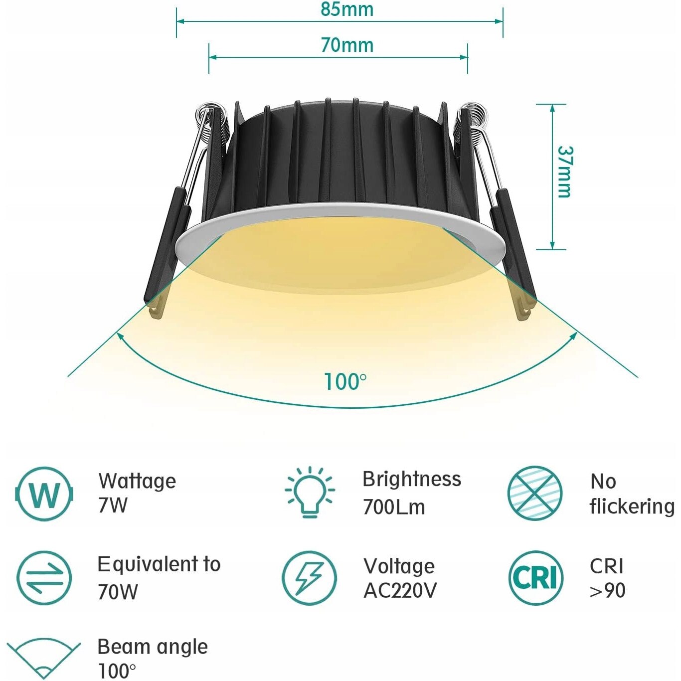 Spot LED, 7W, 3000K, 75mm, Alb/Negru - eMAG.ro