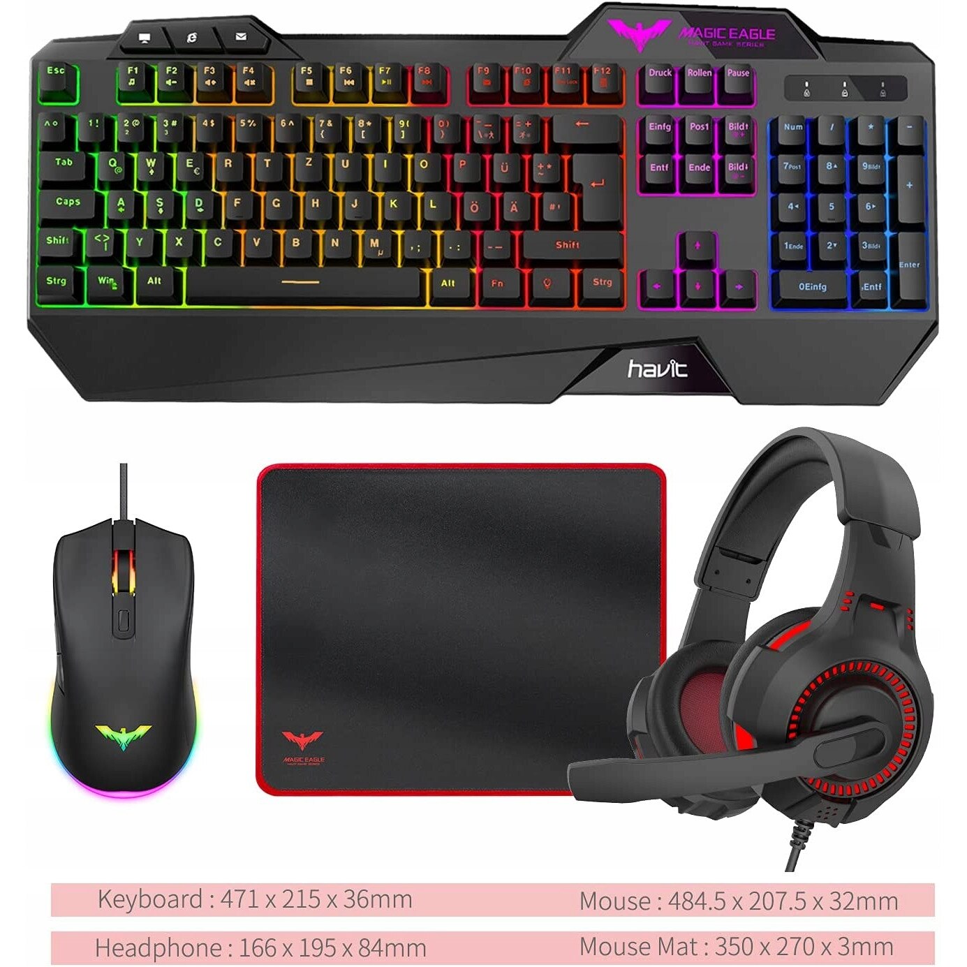 Set tastatura, casti si mouse, LED, USB, Multicolor - eMAG.ro