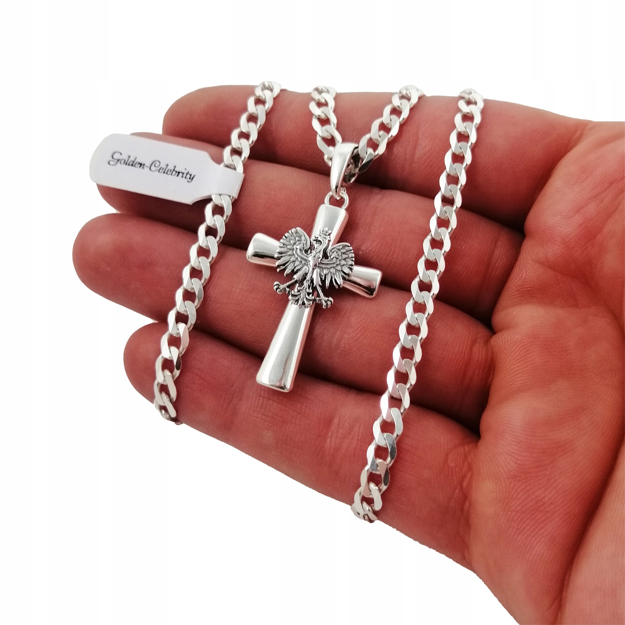 Lantisor barbati, Golden-Celebrity, Argint 925, Pandantiv cruce, 65 cm ...