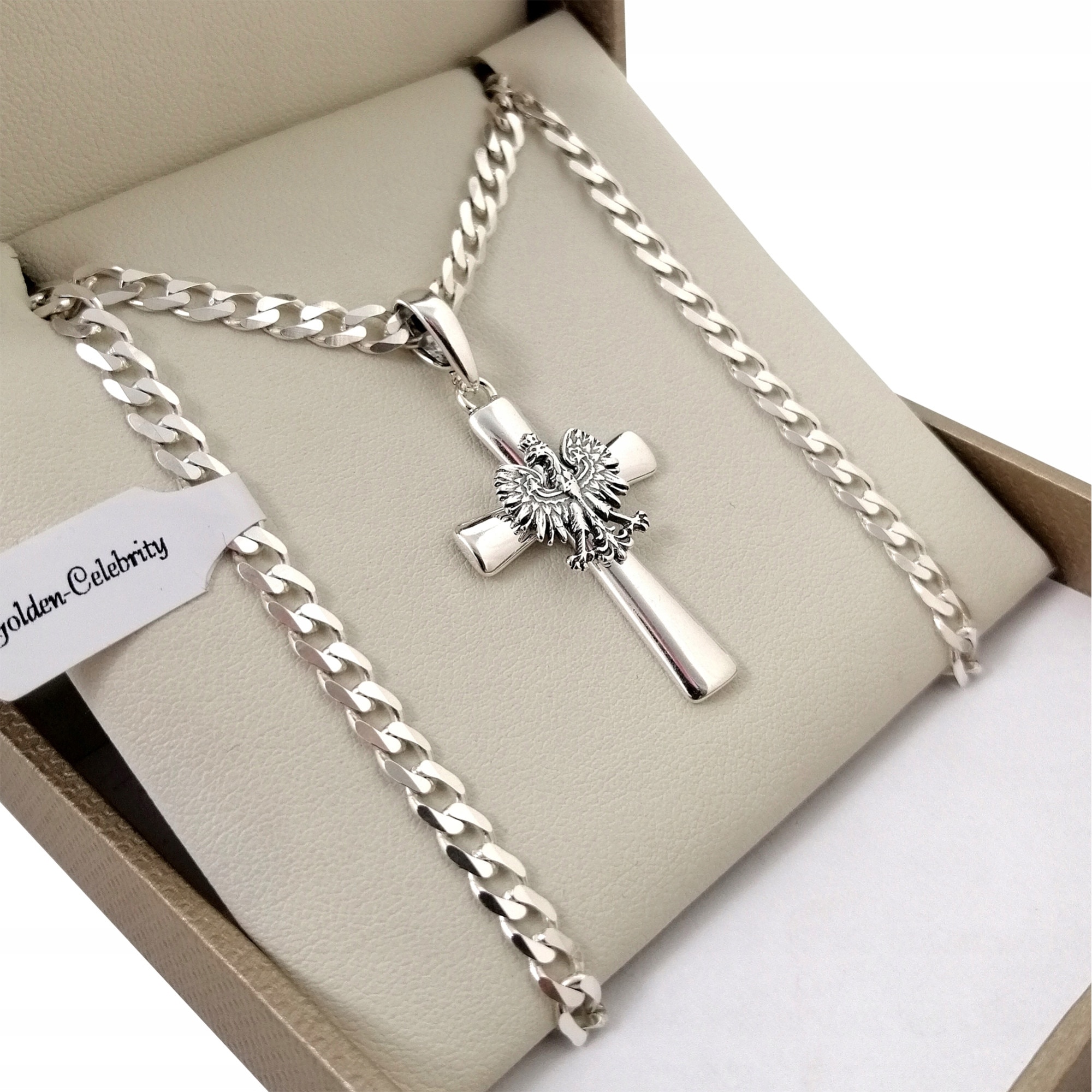 Lantisor barbati, Golden-Celebrity, Argint 925, Pandantiv cruce, 65 cm ...