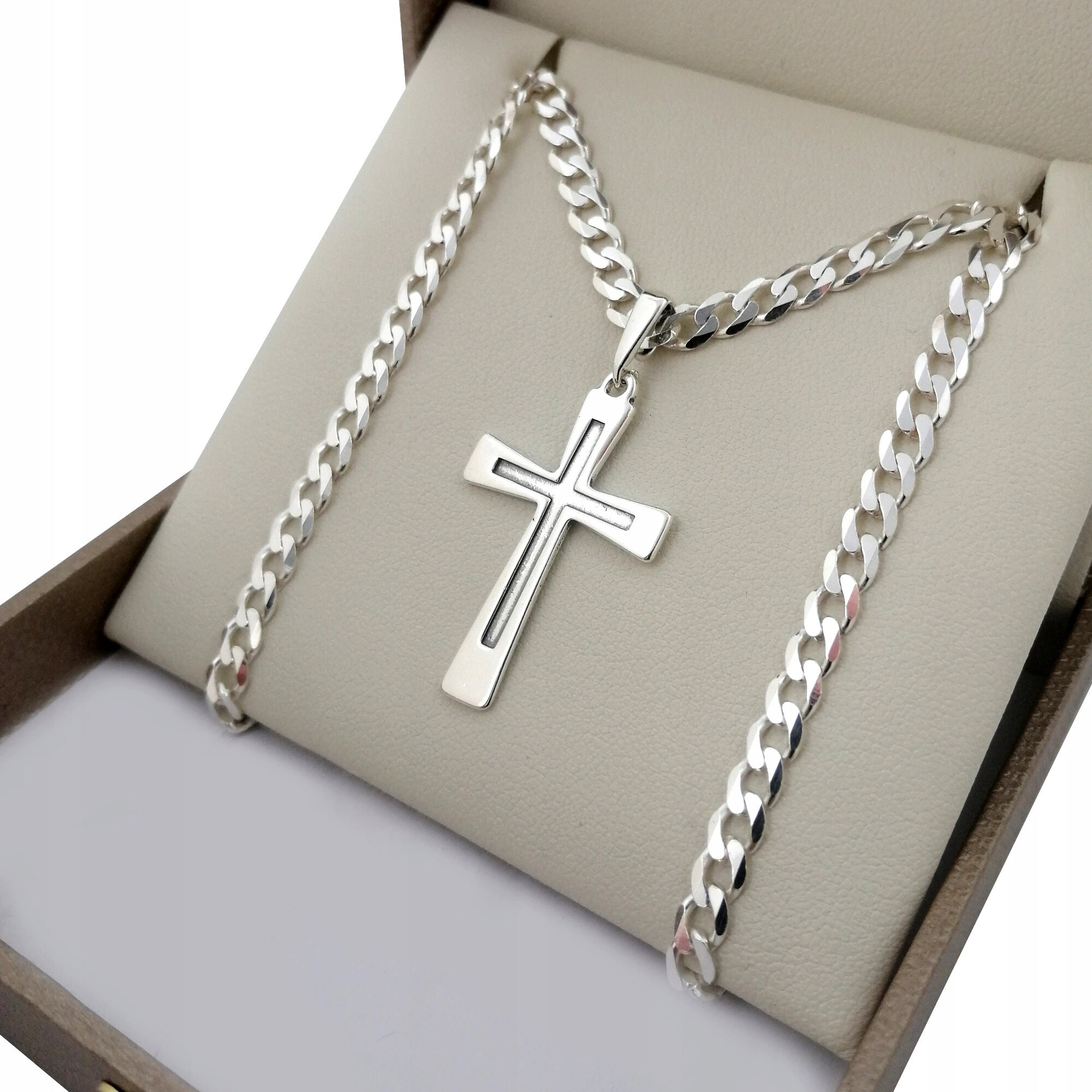 Lantisor barbati, Golden-Celebrity, Argint 925, Pandantiv cruce, 65 cm ...