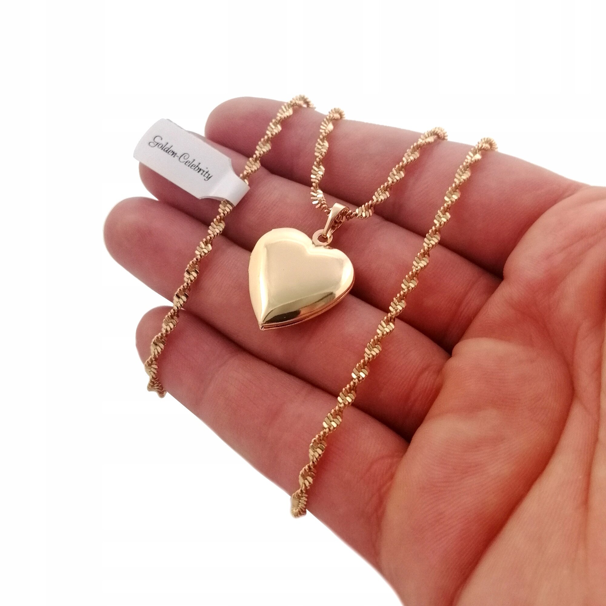Colier cu pandantiv tip inima, Golden-Celebrity, Otel, Placat cu aur ...
