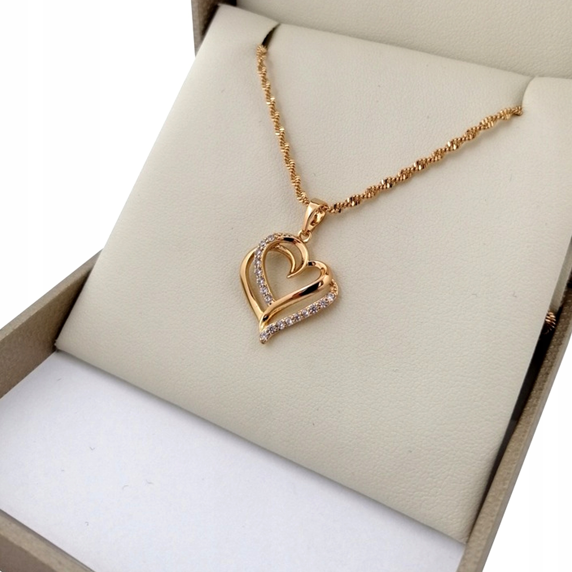 Colier cu pandantiv tip inima, Golden-Celebrity, Otel, Placat cu aur ...