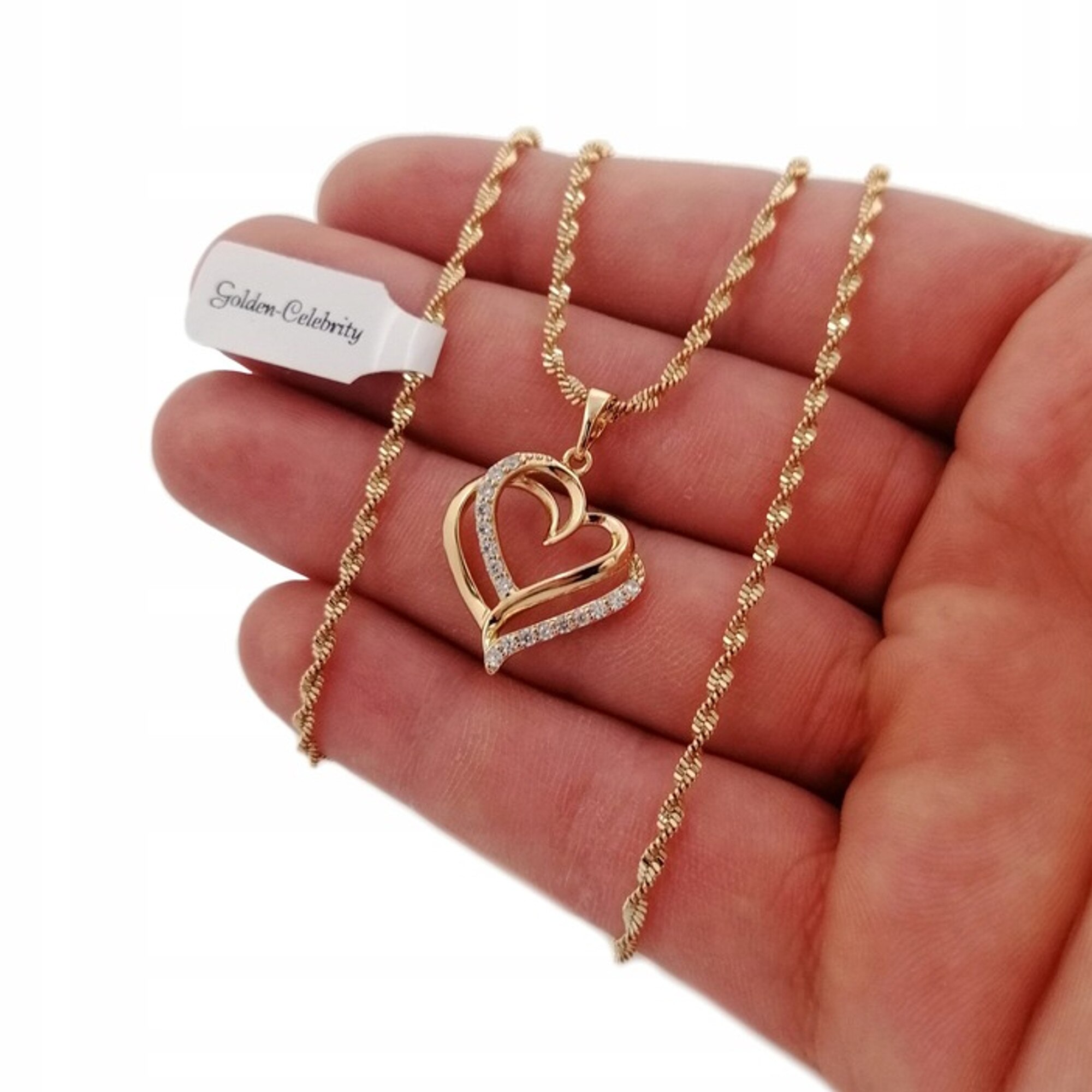Colier cu pandantiv tip inima, Golden-Celebrity, Otel, Placat cu aur ...