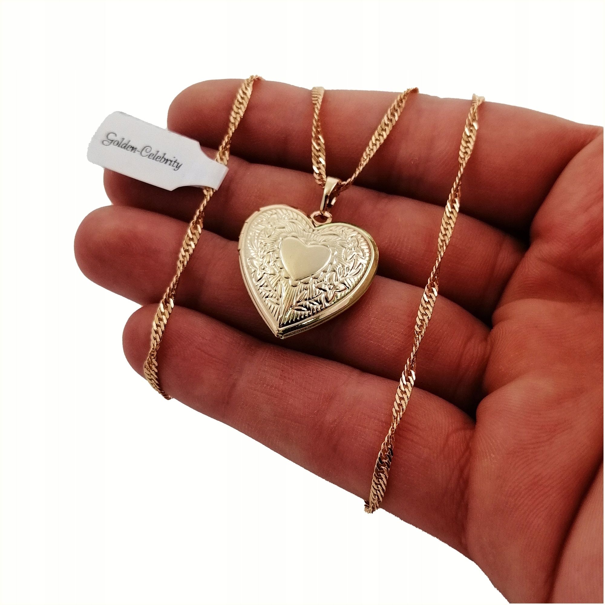 Colier cu pandantiv tip inima, Golden-Celebrity, Otel, Placat cu aur ...