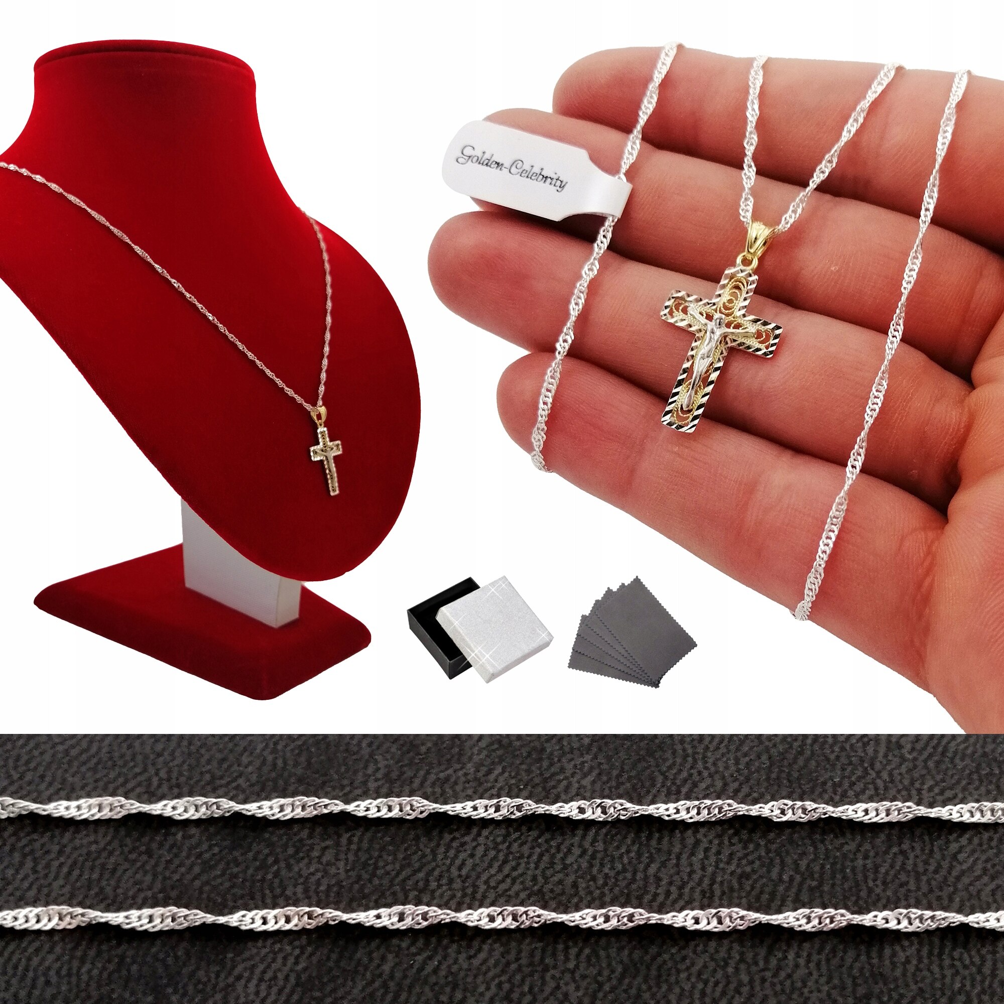 Colier cu pandantiv tip cruce, Golden-Celebrity, Argint 925 - eMAG.ro