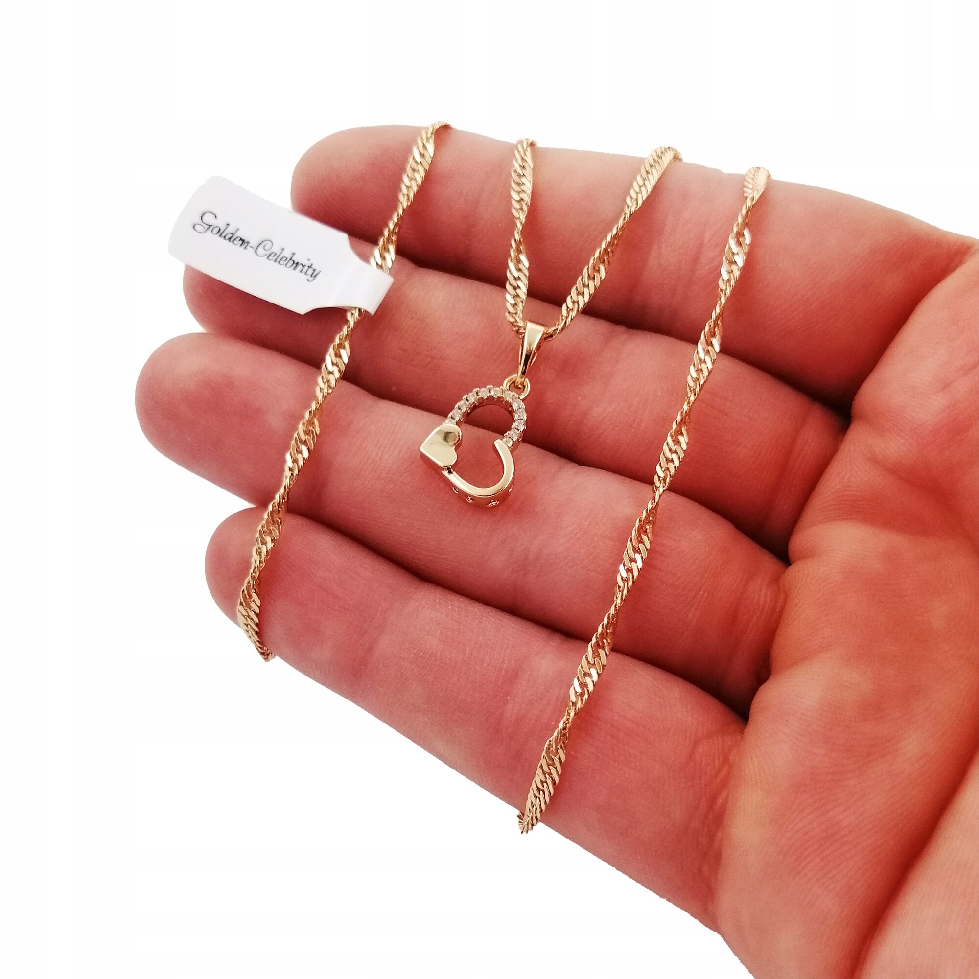 Colier cu pandantiv tip inima, Golden-Celebrity, Otel, Placat cu aur ...