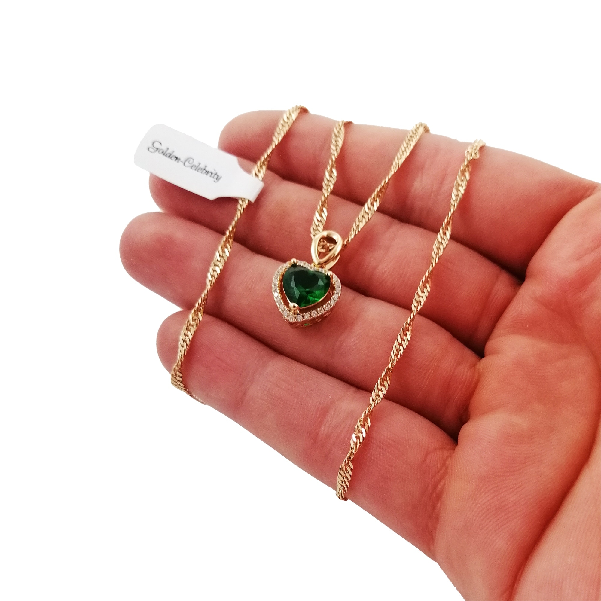 Lant cu pandantiv dama Golden Celebrity, Inima, Verde/Auriu - eMAG.ro
