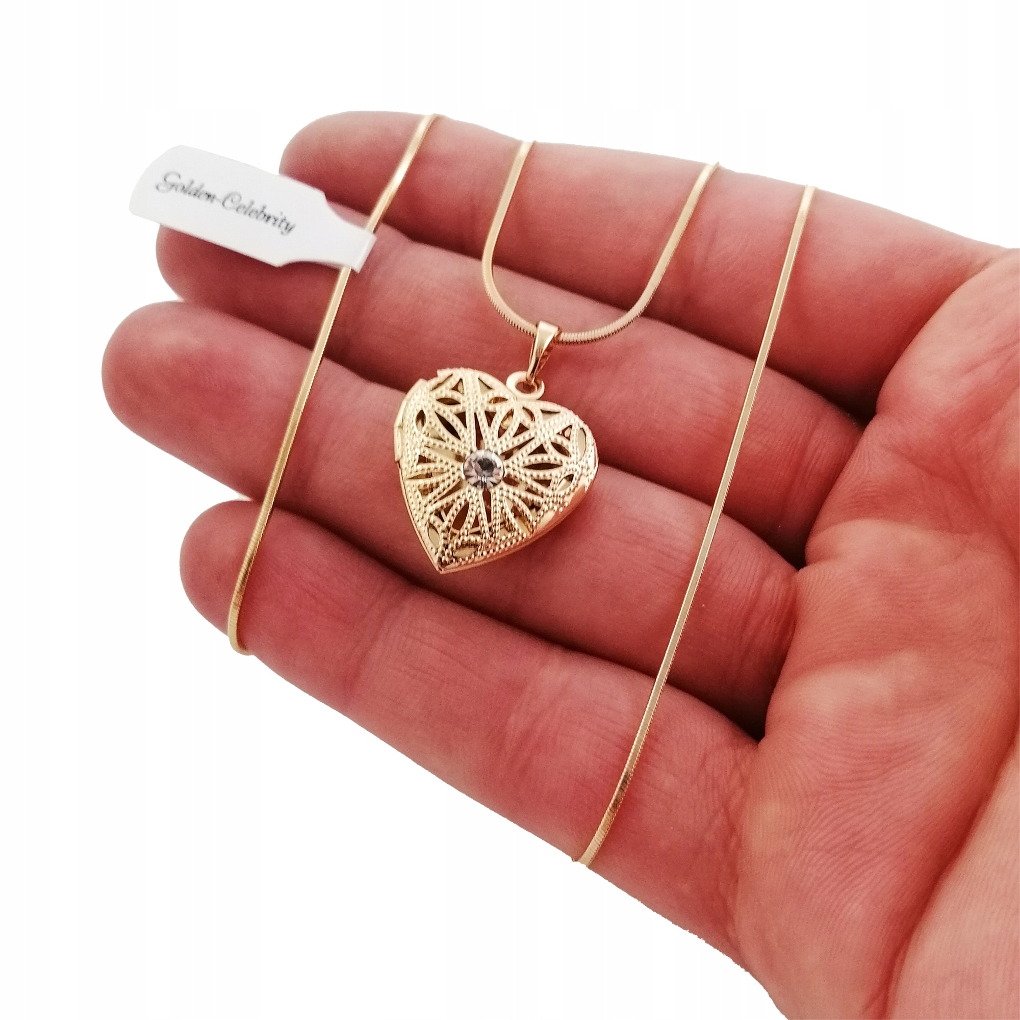 Colier cu pandantiv tip inima, Golden-Celebrity, Otel, Placat cu aur ...