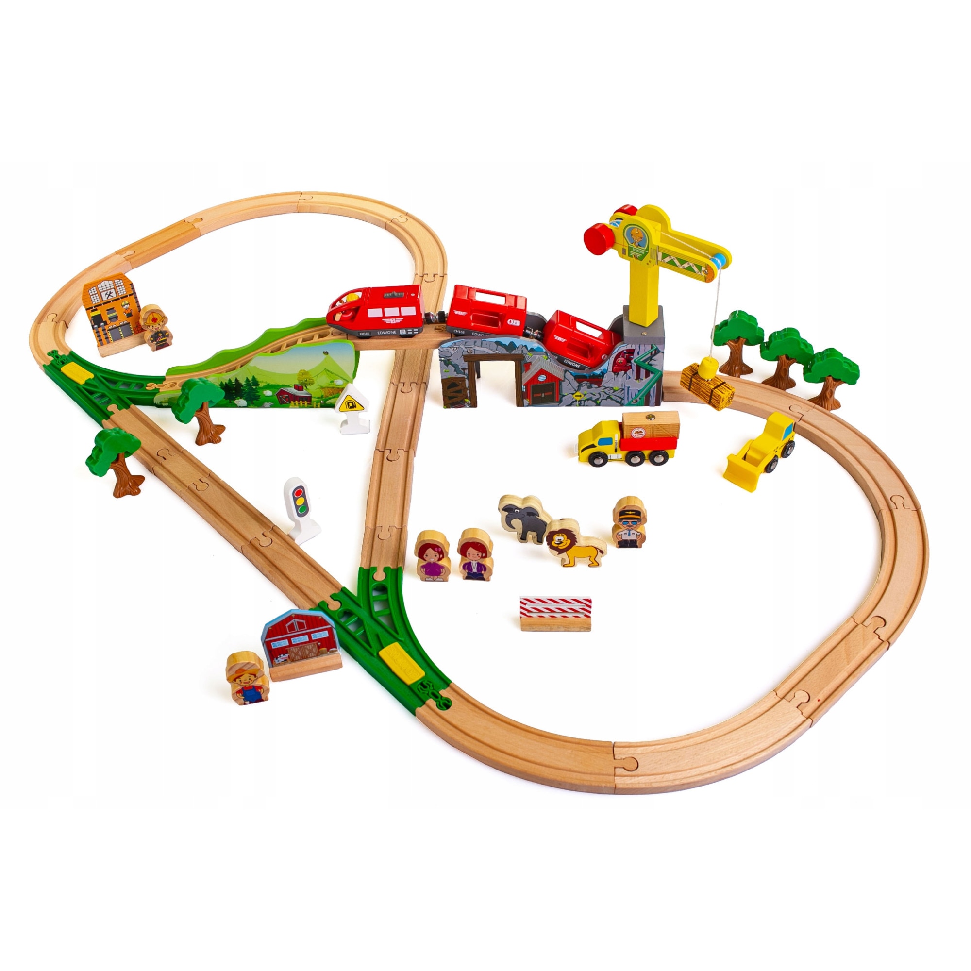 Circuit Trenulet din Lemn Natural, 70 de Accesorii Incluse "LikeSmart ...