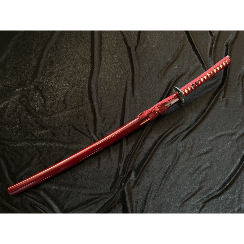 Sabie de Samurai Profesionala Katana cu Teaca Rosu, Otel carbon, Lemn ...