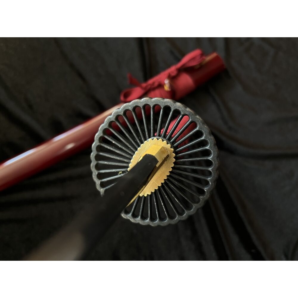 Sabie de Samurai Profesionala Katana cu Teaca Rosu, Otel carbon, Lemn ...