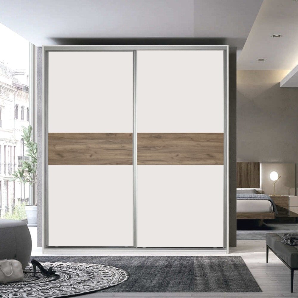 Dressing cu usi glisante, Alb/Stejar Tobacco, H220 x L200 x A60 cm ...