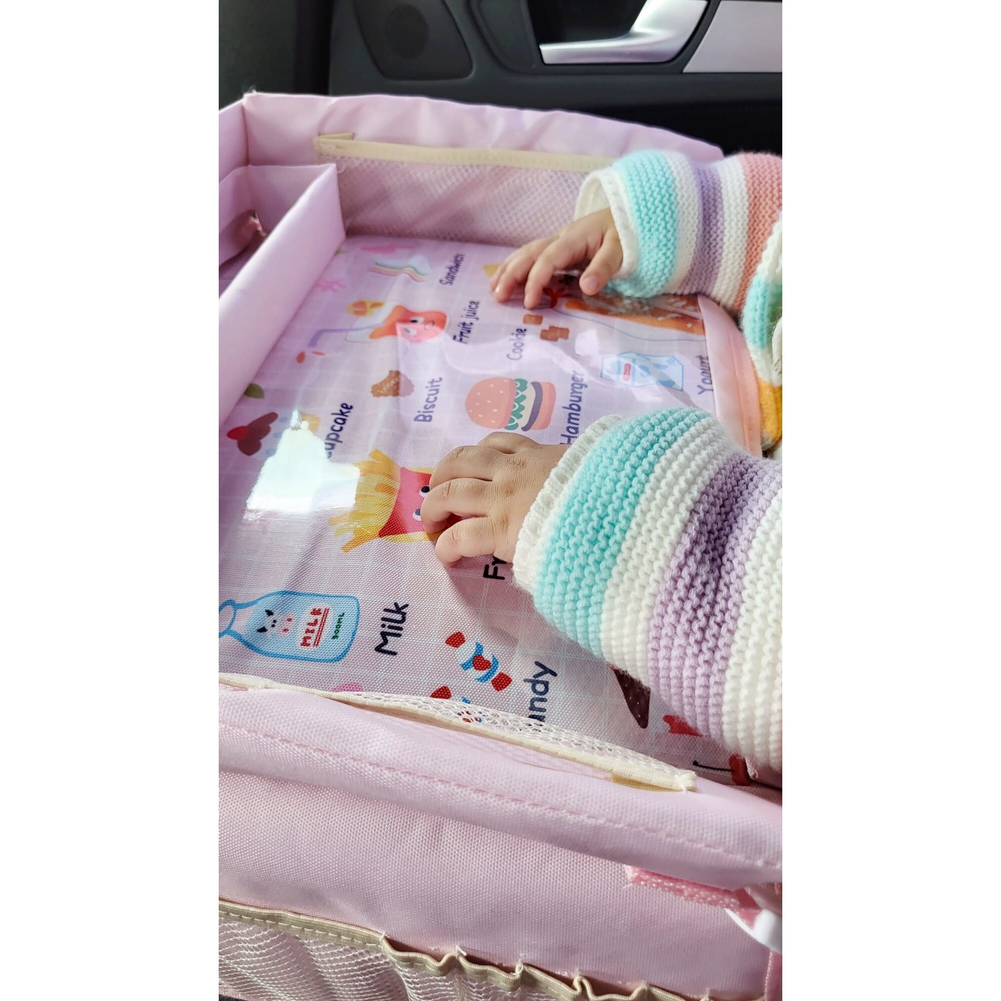 Masuta de masina pentru copii, material impermeabil, model fructe si ...