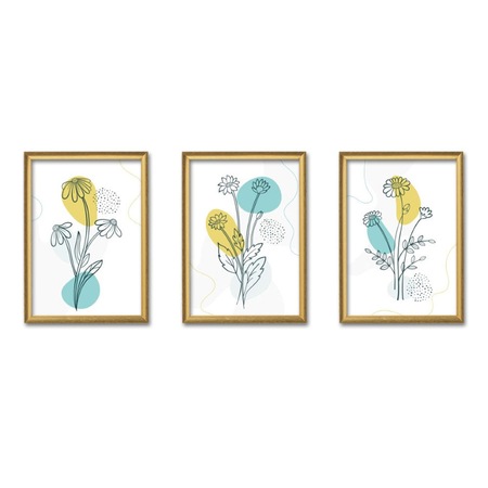 Set 3 tablouri, Flori abstracte, 30 x 40 cm, Gold - eMAG.ro