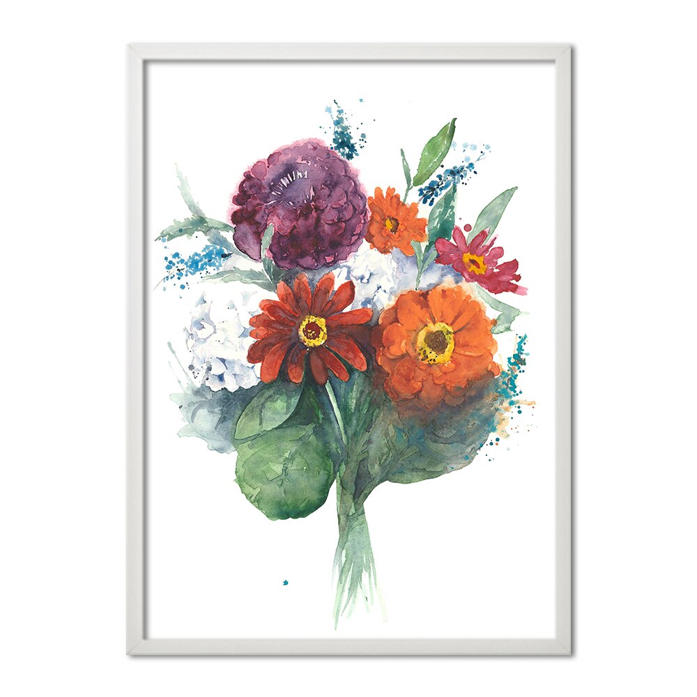 Poster cu sau fara rama - Acuarela Buchet de Flori 30x40 Lemn Alb - eMAG.ro