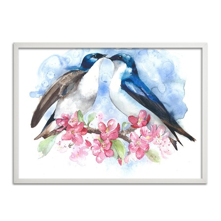 Poster - Randunele pe ramura inflorita, 50x40, Lemn Alb - eMAG.ro